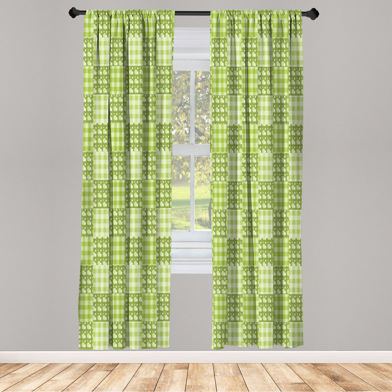 Ebern Designs Lime Green Curtains, Patchwork Simple Art, Pair of 28", Pale Green Lime | Wayfair